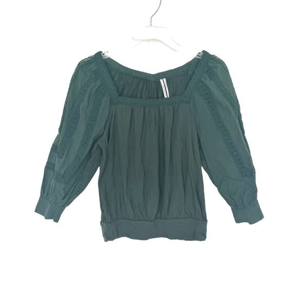 Anthropologie | Tops | Anthropologie Green Chela Lace Blouse Peasant ...